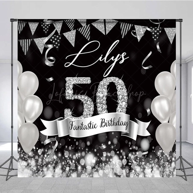 LOFARIS BLACK SILVER Balloon Flags Custom Birthday Backdrop $37.94 ...