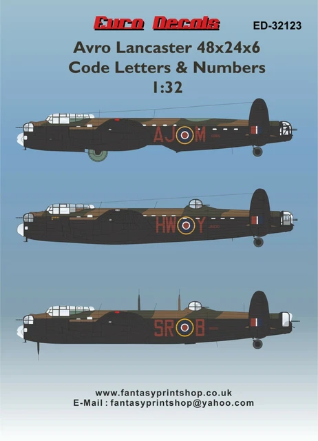 EURO DECALS AVRO LANCASTER BOMBER CODES NUMBERS AND LETTERS 1/32 scale ...