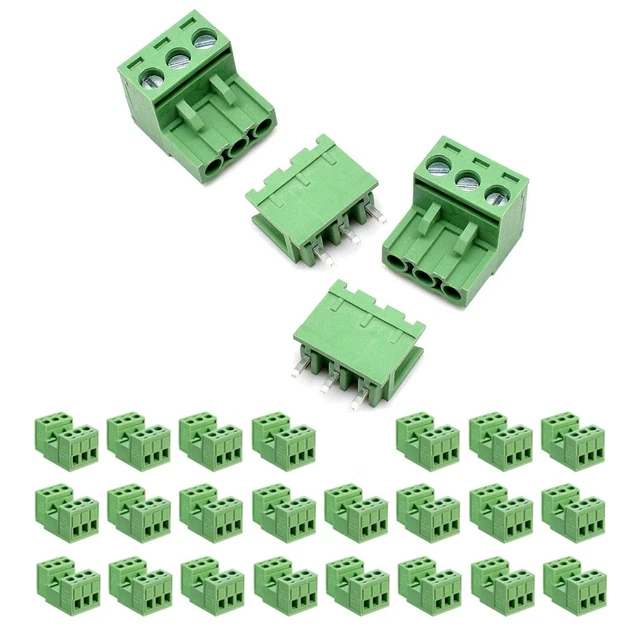 25-PACK 3-PIN 5.08MM Pitch Male Female PCB Mount Screw Terminal Block ...