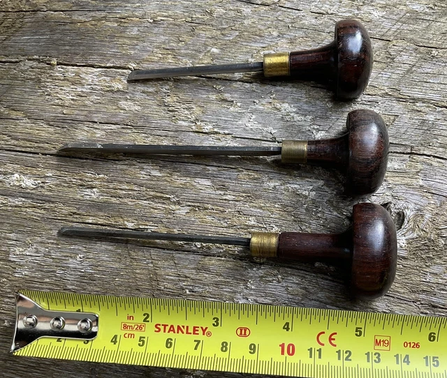 THREE ANTIQUE PETER Stubs Hand Palm Wood Chisel Metal Engraving ...