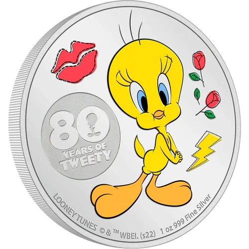 2022 TWEETY 80TH Anniversary 1oz Silver Proof Coloured Coin NZ Mint ... 2022 TWEETY 80TH Anniversary 1oz Silver Proof Coloured Coin NZ Mint ...