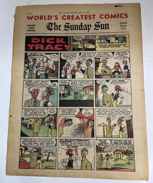VINTAGE MAY 11, 1957 The Sunday Sun Complete Comic Section 24 Coloured ...