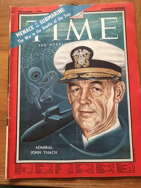 TIME MAGAZINE 1958 Admiral Thatch Naval Aviator War Omega Seamaster ...