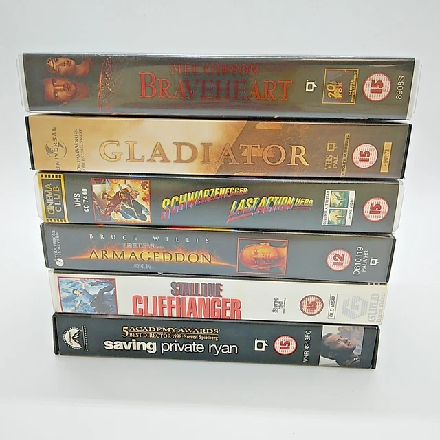 X6 VHS BUNDLE Action Films, Gladiator/Braveheart/Cliffhanger/Armageddon ...