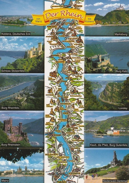 CARTOLINA MAPPA, MAPPA, mappa dei dintorni **IL RENO** Magonza ...