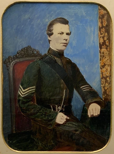 A SEATED SERGEANT - 19th CENTURY VICTORIAN OIL PORTRAIT PAINTING OVER ...