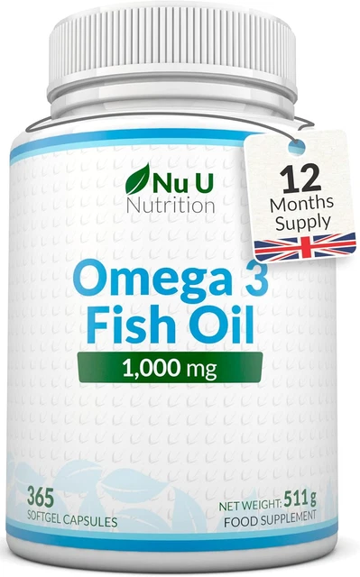 OMEGA 3 FISH Oil 1000mg - 365 Softgels - High Strength EPA & DHA - 1 ...