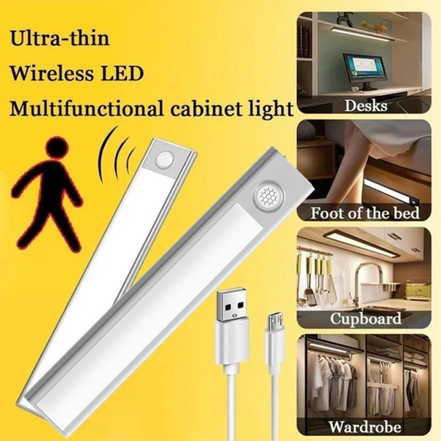 WIRELESS LED MOTION Sensor Strip Light USB Rechargeable Cabinet Closet ...