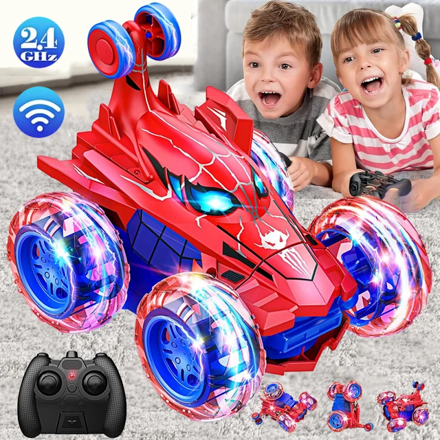 REMOTE CONTROL CARS Kids Toys Vehicle Spider Man RC Car Stunt Car with ...