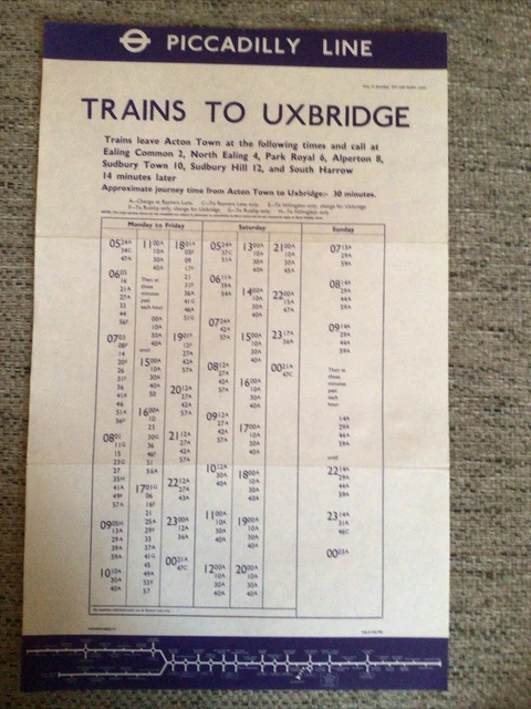 LONDON UNDERGROUND PICCADILLY Line - Trains To Uxbridge 1977 Timetable ...