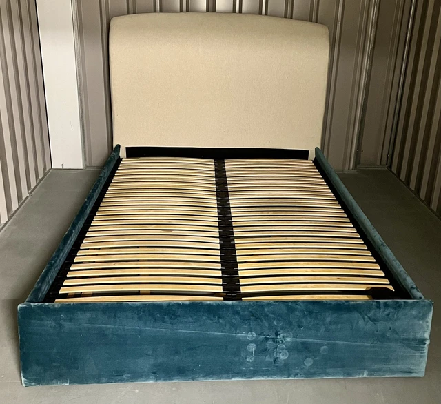 THEA KING OTTOMAN Bed Teal Velvet Pumice House Weave Headboard (ex Sofa ...