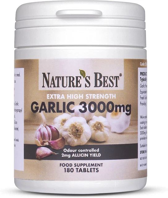 GARLIC TABLETS 3000MG - High Strength & Rich in Allicin – 180 Tablets 6 ...