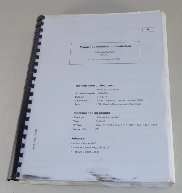 MANUEL D'ENTRETIEN LIEBHERR Cuir Hydraulique R 934 C Stand 04/2014 EUR 44,75 - PicClick FR