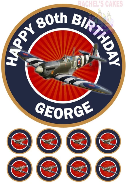 WW2 SPITFIRE PLANE Personalised Edible Icing Birthday Cake Topper & 8 ...