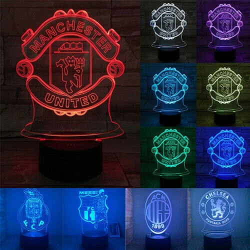 3D ACRYLIC NIGHT LED Light Football Club Touch Table Desk Lamp 7 Colour ...