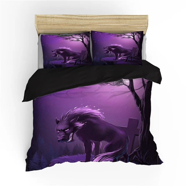 PURPLE WOLF DOONA Quilt Duvet Cover Set Single/Double/Queen/King ...