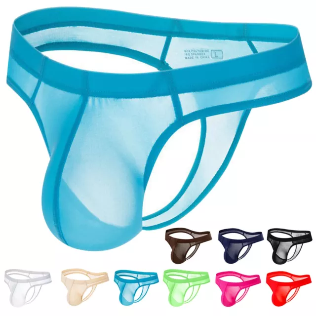 Mens Sexy Ice Silk Underwear G String Thong Underpants Bulge Pouch