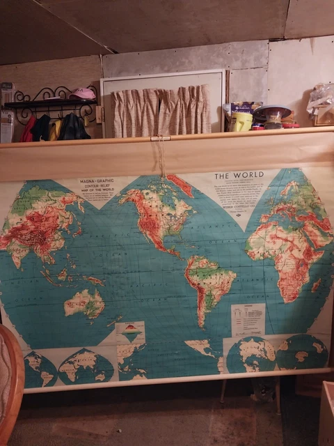 VINTAGE WEBER COSTELLO School pull down map of the world magna-graphic ...