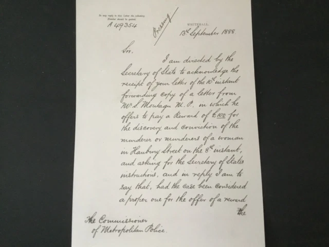 JACK THE RIPPER 1888 : Letter From The Government Rejecting To Offer A ...