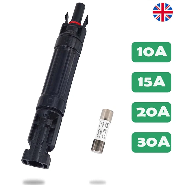 IN-LINE FUSE CONNECTOR 1000 VDC Male to Female PV Solar Fuse Holder 15A ...