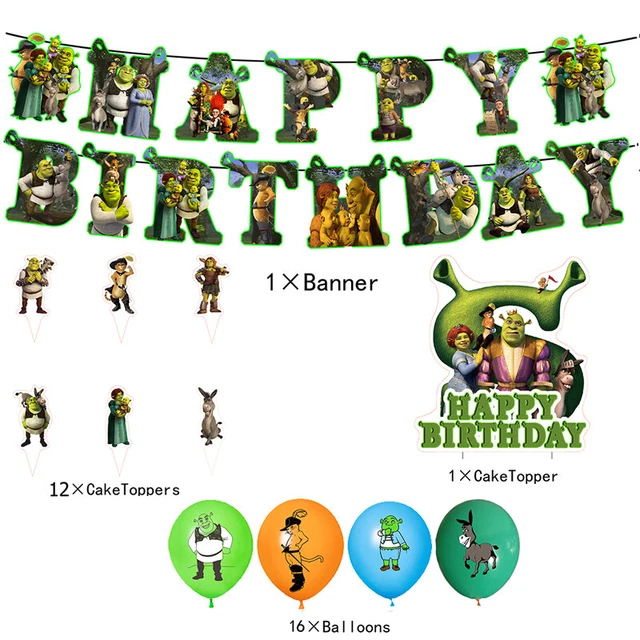SHREK PARTY HAPPY Birthday Balloons Banner Cake Topper Cupcake Kids ...