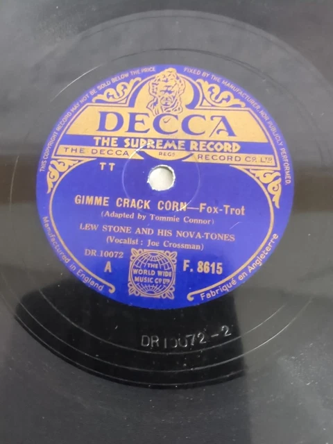 LEW STONE AND His Orchestra Gimme Crack Corn 78Rpm Decca F.8615 Vg+ £4. ...