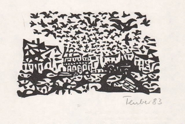 GOTTFRIED TEUBER LINOLSHCNITT De Livre " Braunauer Dire " Signé 1984 ...