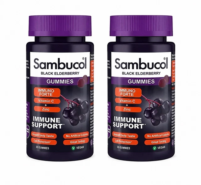 SAMBUCOL BLACK ELDERBERRY, Immuno Forte, Gummies - 2 Bottles £13.99 ...