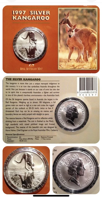 1997 AUSTRALIAN SILVER Kangaroo 💥UNC💥Royal Aust Mint .One Ounce Silver ...