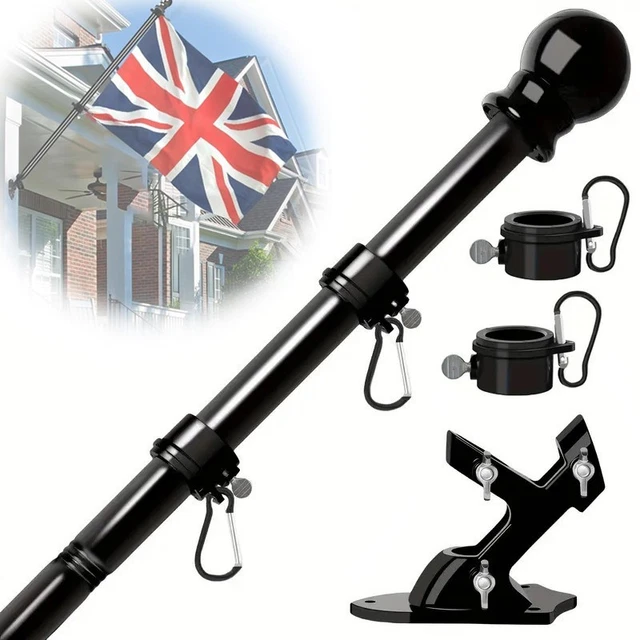 190CM WALL MOUNTED Mount Telescopic Flag Pole Top Gold Ball Aluminum ...