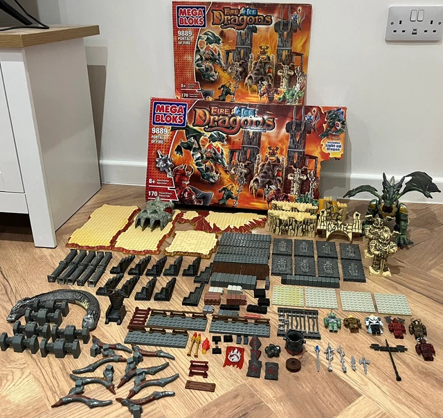 MEGA BLOKS 9889 Fire & Ice Dragons Portal Of Fire, Dragon Works W/Box ...