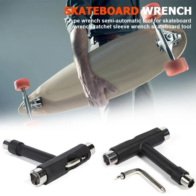 T-TYPE SKATEBOARD TOOL Ratchet Socket Wrench Kick Scooter Spanner Tool ...