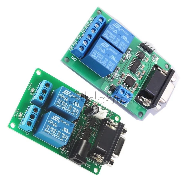 2 CHANNEL RS232 Serial Port Relay Module DC 5V 12V DB9 Interface PC ...