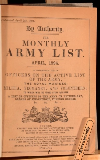 1894 MONTHLY ARMY List April Military History Reference Book Marines ...