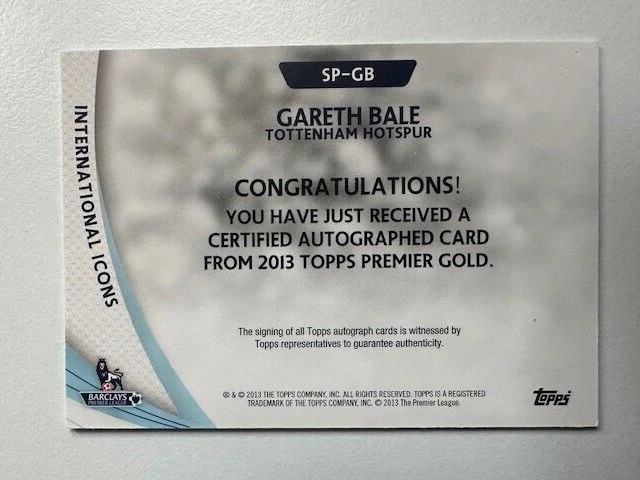 TOPPS PREMIER CLUB 2013 International Icon Gareth Bale Auto Autograph ...