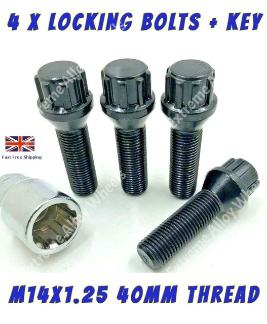 M14X1.25 BLACK BIMECC ALLOY WHEEL LOCKING BOLTS 40mm THREAD FITS BMW 1 ...