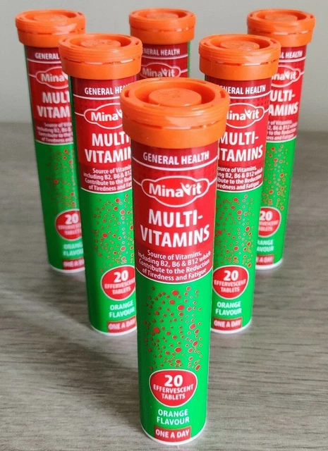 6 X 20 Minavit Effervescent Multivitamin Tablets C B1 B2 B6 B12 Vitamin ...