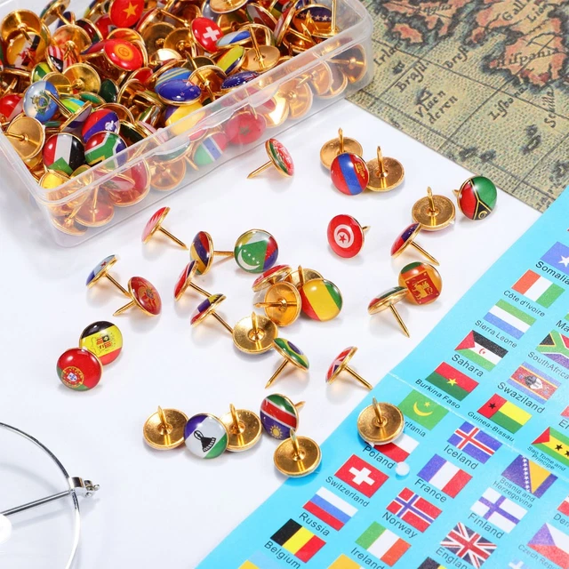 200 PCS WORLD Flags Push Pins Country for Map Decorative Creative Tacks ...