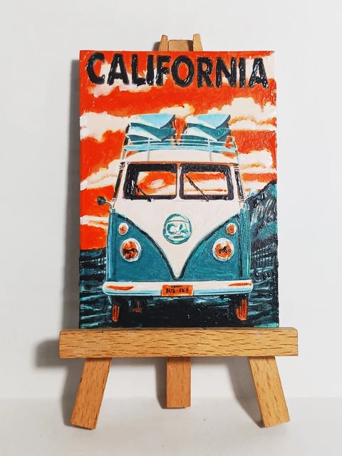 VINTAGE CALIFORNIA STATE Poster ACEO Original PAINTING by Ray Dicken ...