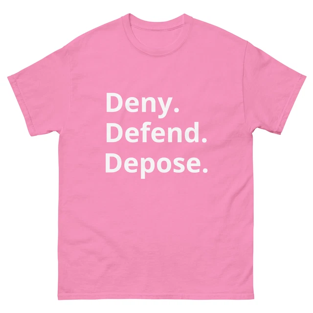 DENY DEFEND DEPOSE Luigi Mangione Unisex classic pink tshirt £14.49 ...