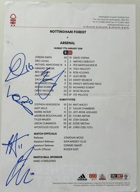 Nottingham Forest Team Sheet FOR SALE! - PicClick AU