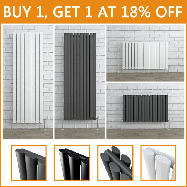 ANTHRACITE DESIGNER RADIATOR Vertical Horizontal Flat Panel Oval Column ...