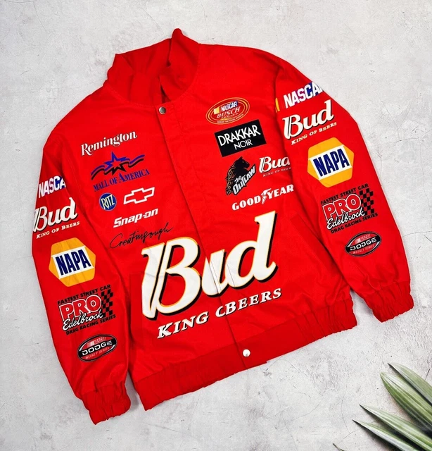 NASCAR RACING BOMBER Jacket Bud King of Beers Remington Red size S - M ...