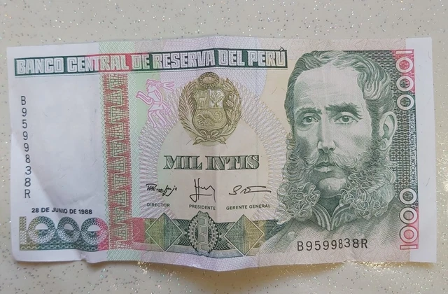 BANCO CENTRAL DE Reserva Del Peru 1000 Mil Intis 1988 Bank Note £14.00 ...