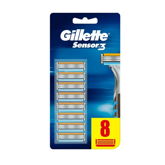 GILLETTE SENSOR 3 Refill Razor Blades, 8 Cartridges (Fits Sensor Excel ...