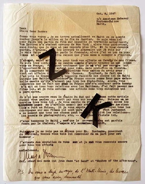MAYA DEREN EXPERIMENTAL Woman Filmmaker Lettre Haïti Signature ...