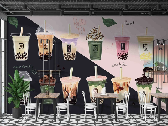 3D BUBBLE TEA Shop Background Wallpaper Wall Murals Removable Wallpaper ...