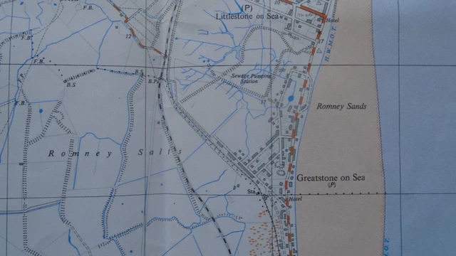 RARE COASTAL ORDNANCE Map TR02 New Romney 1951 St Mary's Bay Dymchurch ...