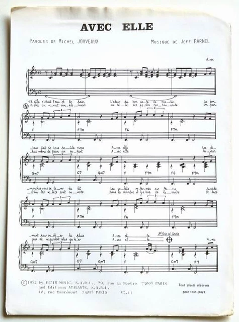 PARTITION VINTAGE SHEET music SHAKE : Avec Elle * 80's Jouveaux Barnel ...