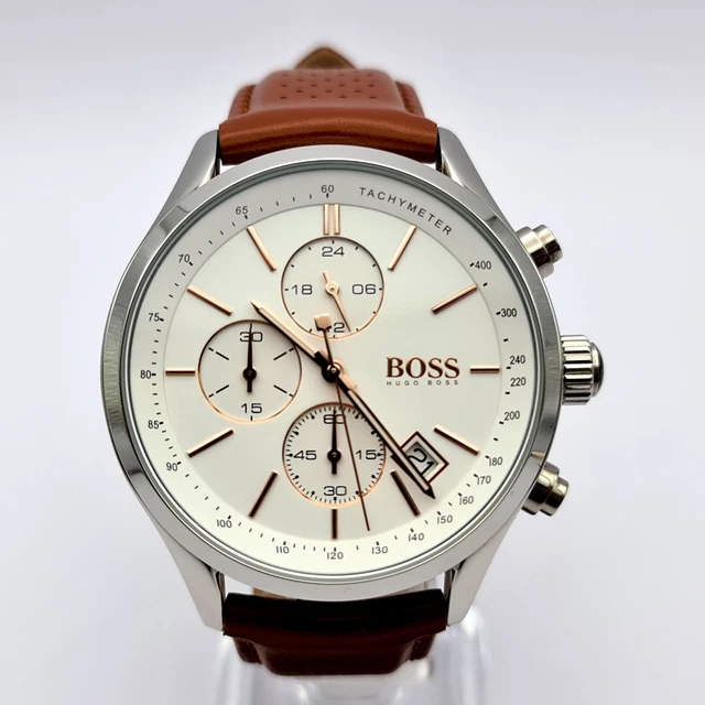 NEW BOSS HB1513475 Grand Prix Brown Leather Strap Mens Watch Uk £94.29 ...